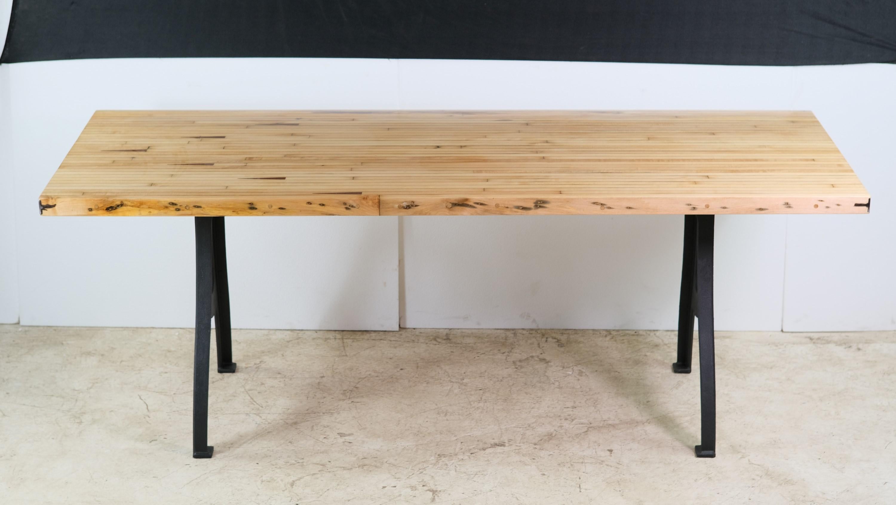 Maple Bowling Alley Table with Pin Markings Industrial Cast Iron NY ...