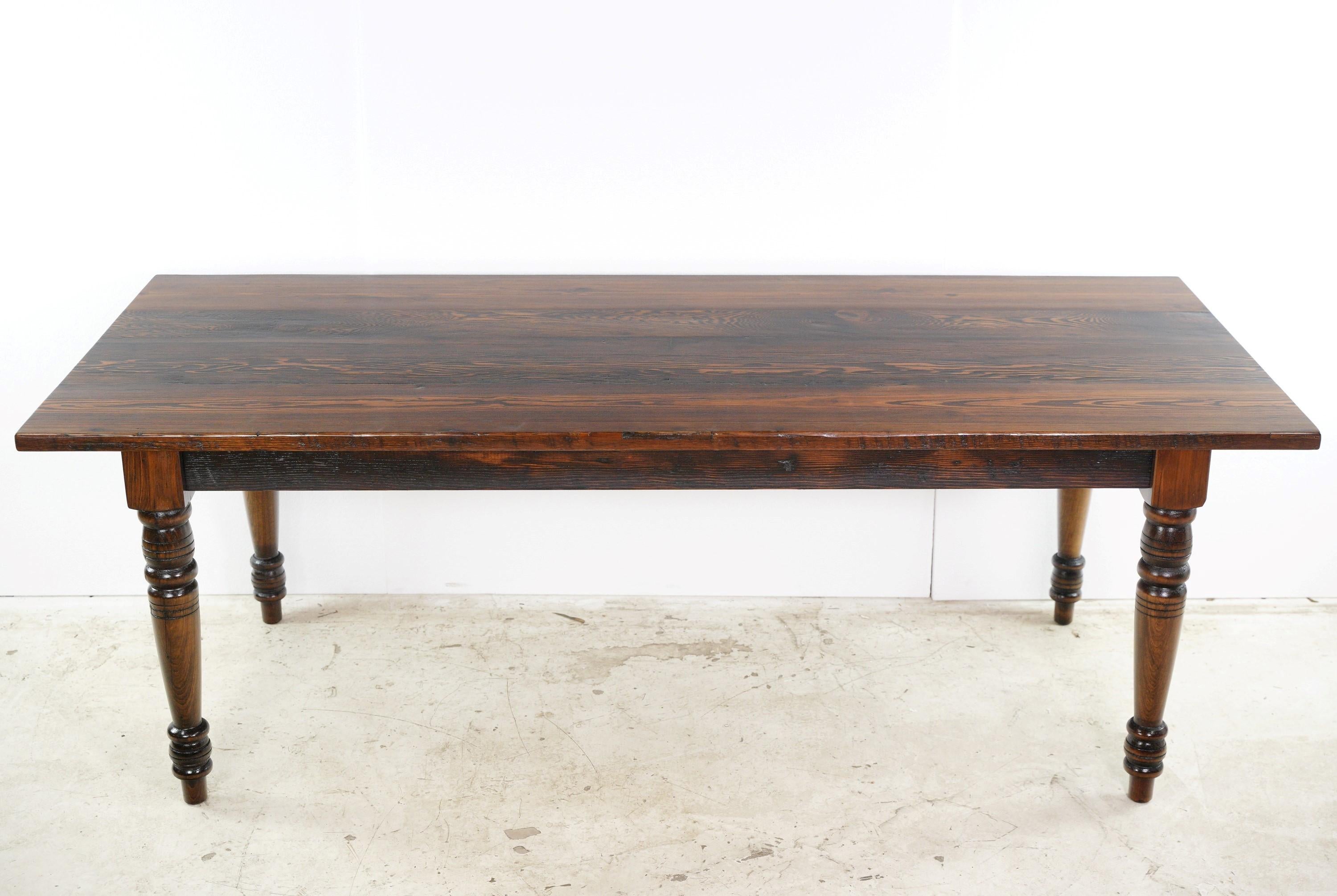 7 ft Reclaimed Pine Turned Leg Farm Dining Harvest Table For Sale at ...