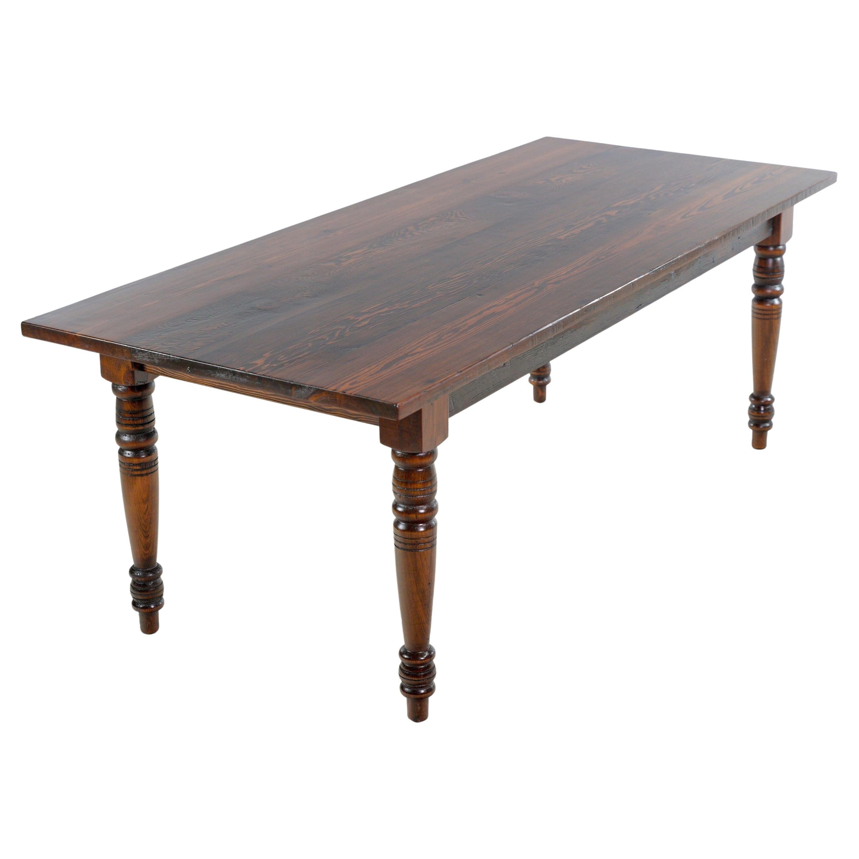 7 ft Pine Turned Legs Dining Harvest Farm Table For Sale at 1stDibs