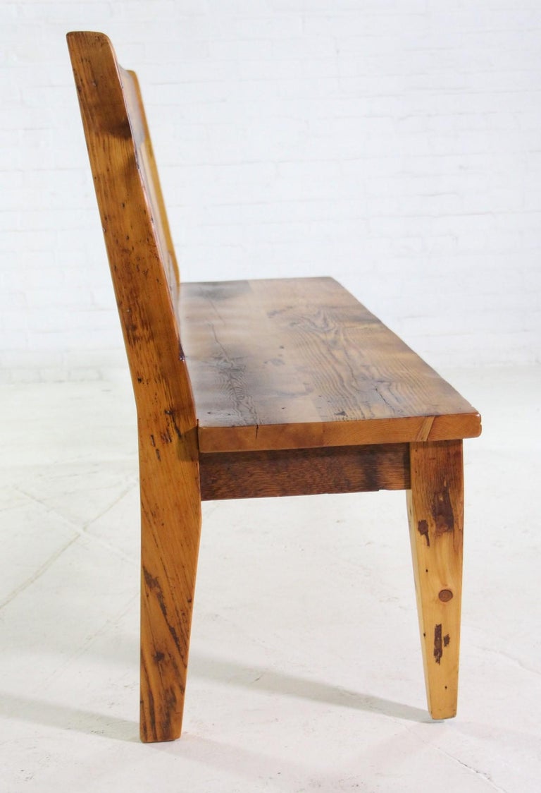 7 Ft Slatted Wood Bench with Reclaimed Pine Beams and Natural Stain For ...