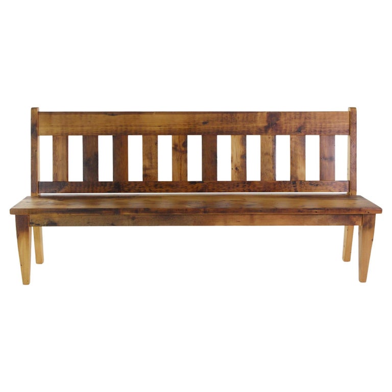 7 Ft Slatted Wood Bench with Reclaimed Pine Beams and Natural Stain For ...