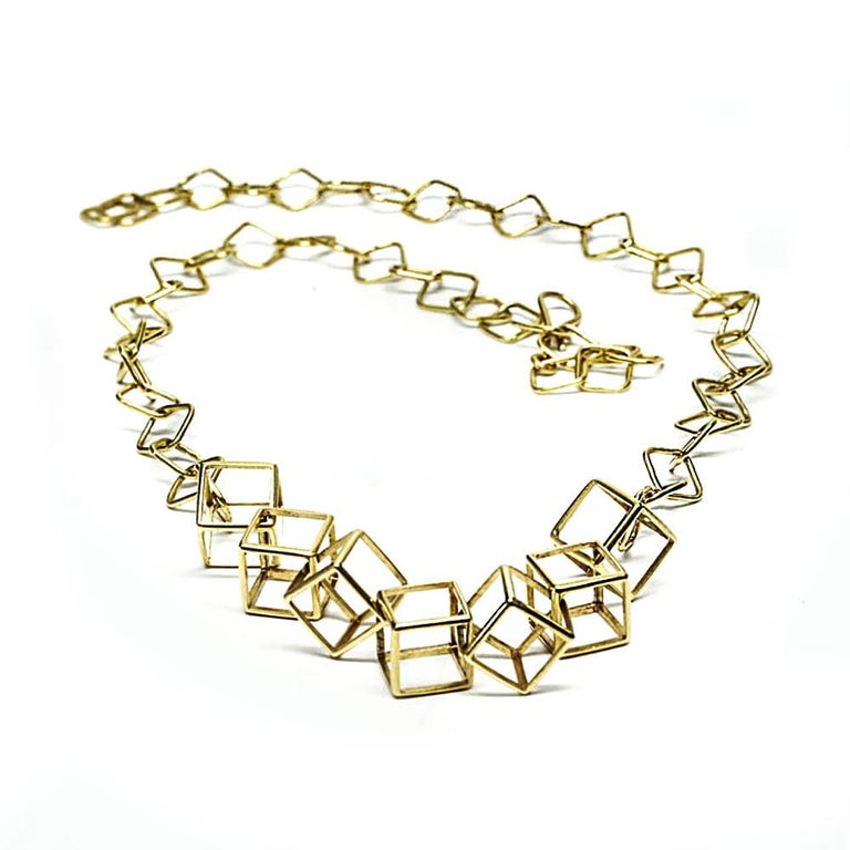 18 Karat Yellow Gold -Contemporary , Unique 7 Hollow Geometric Cubes ...