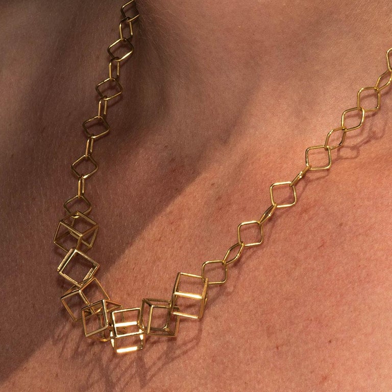 18 Karat Yellow Gold -Contemporary , Unique 7 Hollow Geometric Cubes ...