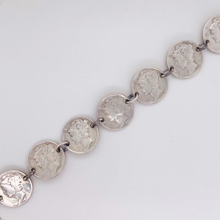 7 Mercury Dimes Toggle Bracelet Sterling Silver Cute Bracelet For Sale ...