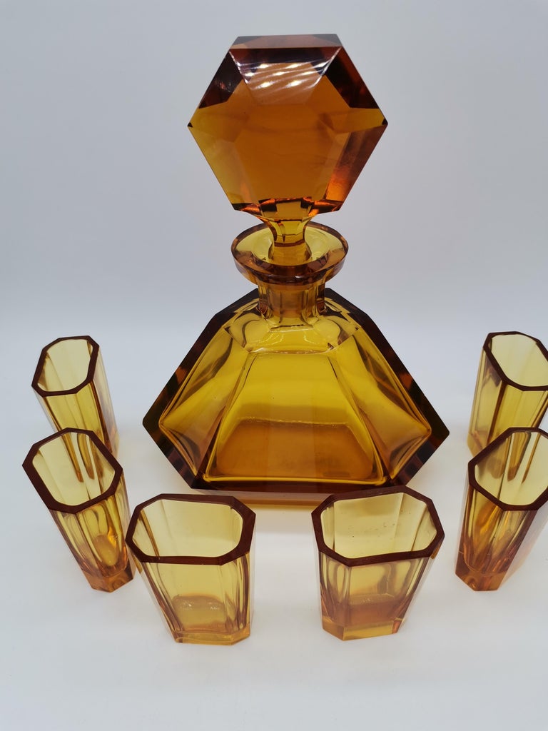 7 Pcs., Liquor Glasses with Carafe, Glass For Sale at 1stDibs