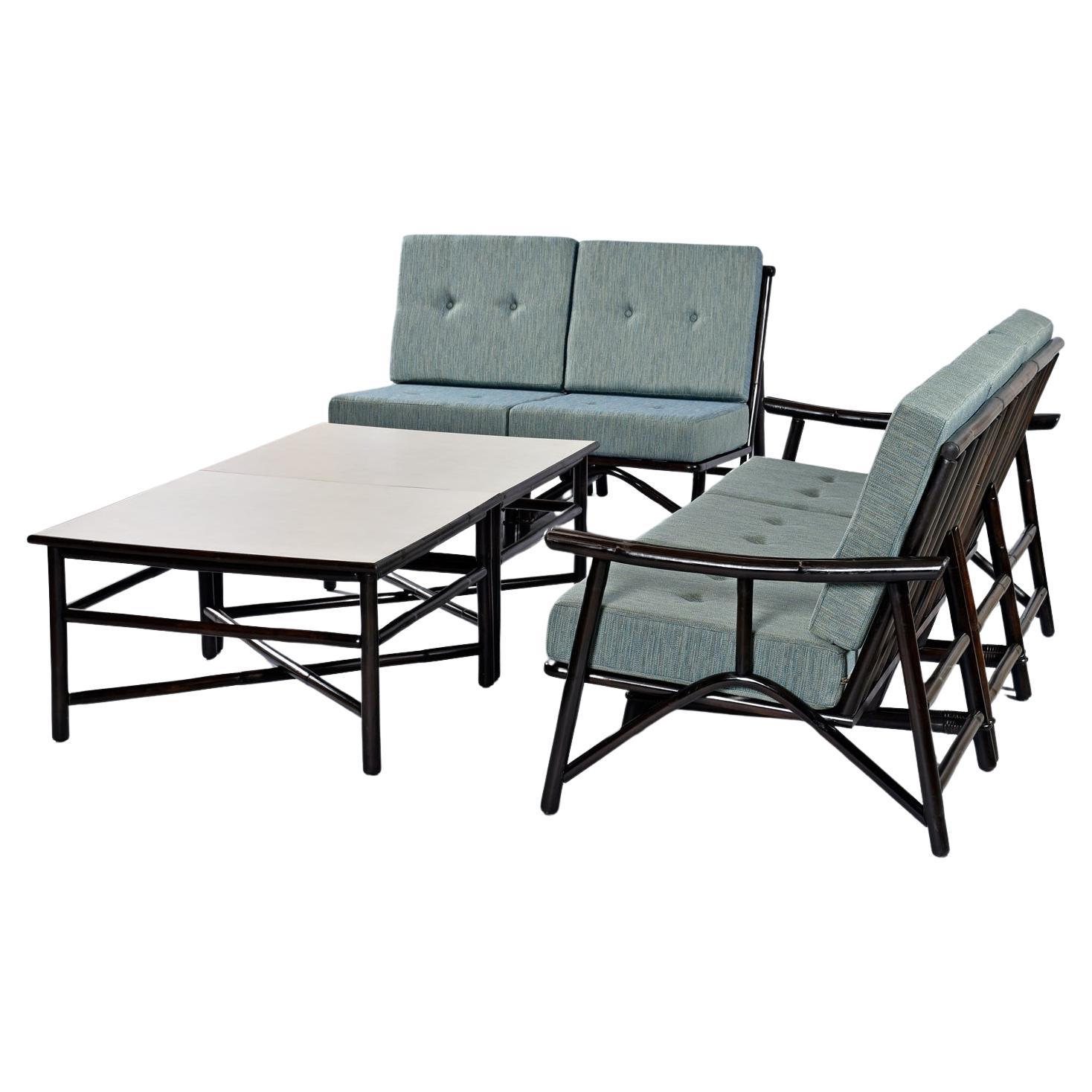 Ficks Reed Rattan Patio Black and White Stripped Sofa Loveseat Chair ...