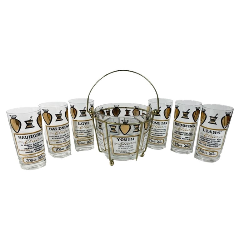 7 Piece Vintage Elixir Fixer Ice Bucket Set with Various Ailments and ...