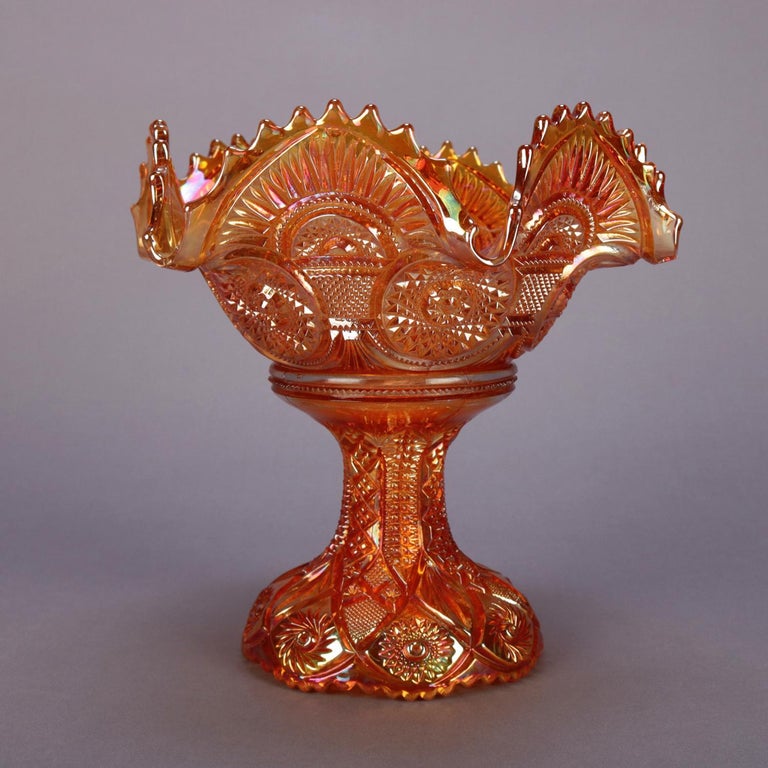 7 Pieces Antique Iridized Marigold Carnival Glass Compote and Cups ...