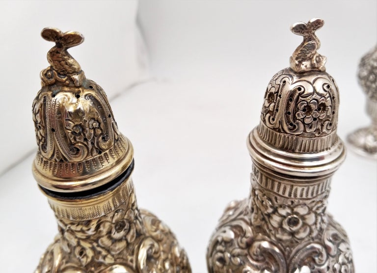 7 Sterling Silver Hand Chased Cherub Repousse Master Shakers, European ...