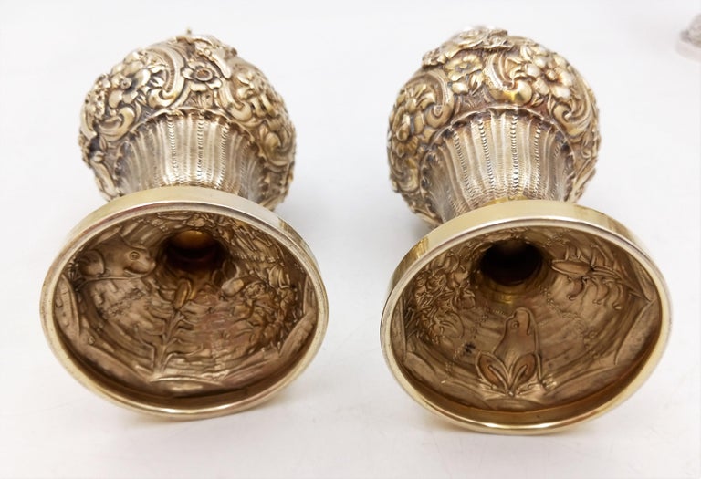 7 Sterling Silver Hand Chased Cherub Repousse Master Shakers, European ...