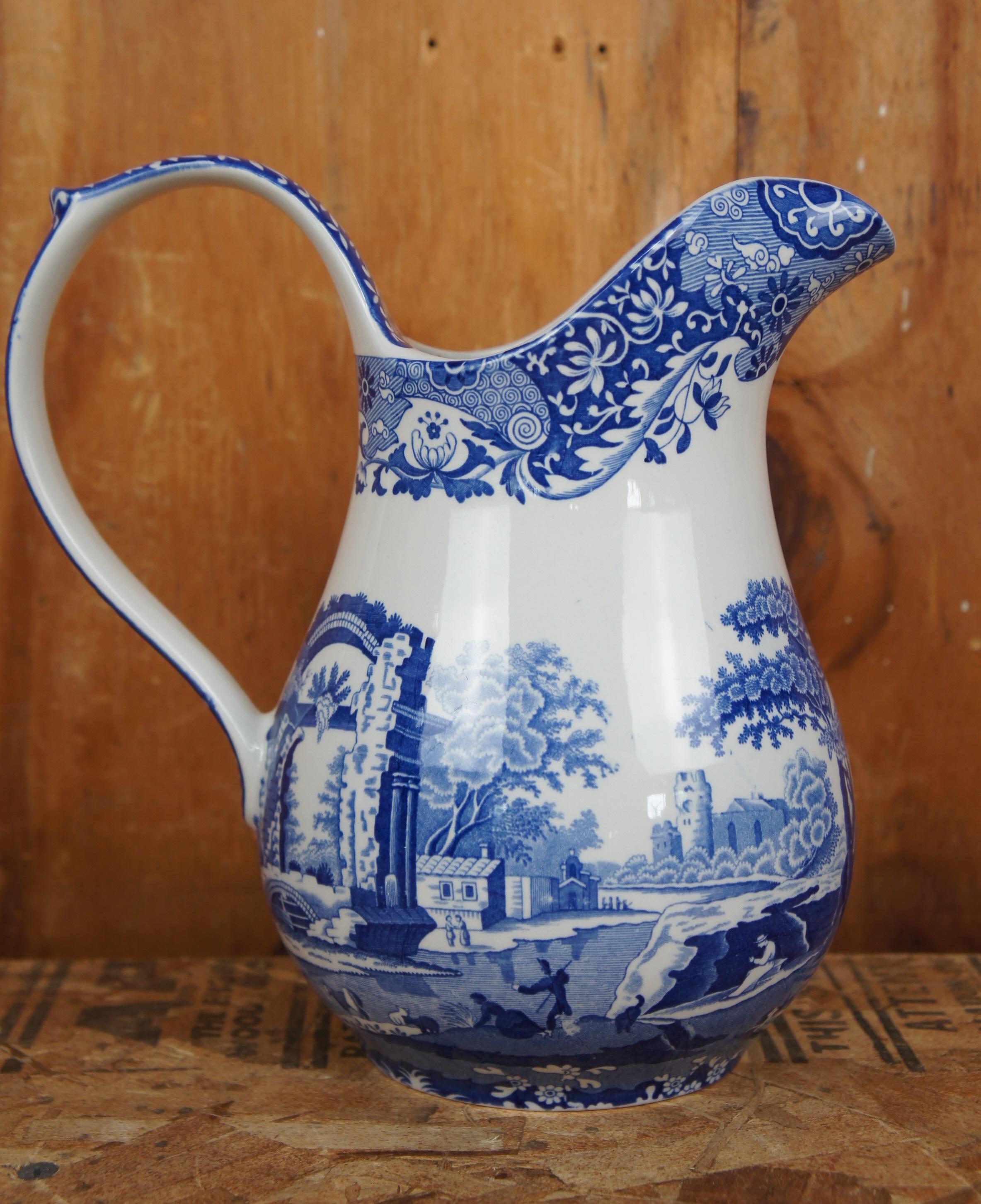 7 Vintage English Spode Blue Italian China Pitchers Trivet Plates ...