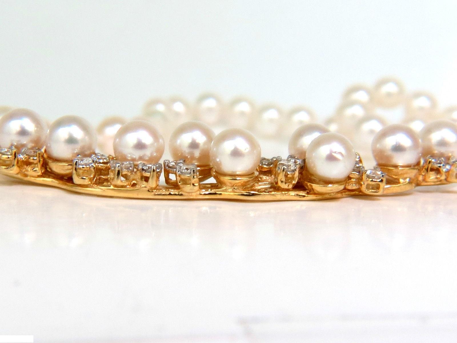 .70 Carat Diamonds Japanese Pearls Arc Vine Necklace 14 Karat For Sale ...