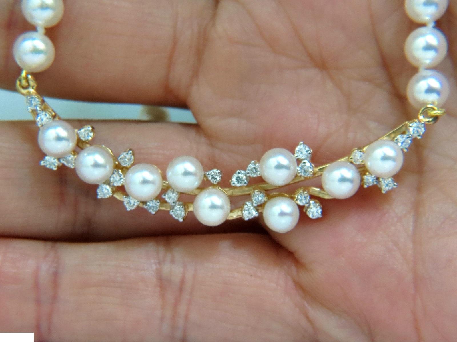 .70 Carat Diamonds Japanese Pearls Arc Vine Necklace 14 Karat For Sale ...