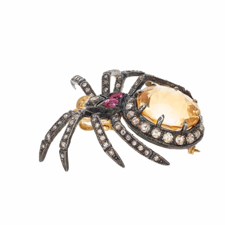 7.00 Carat Citrine Ruby Diamond Silver Spider Brooch Pendant For Sale ...