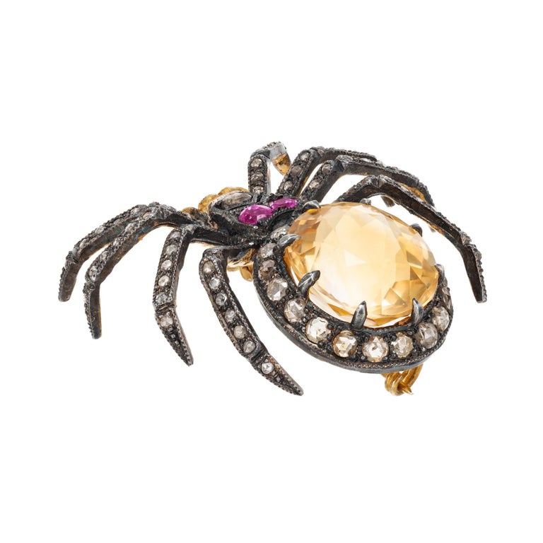 7.00 Carat Citrine Ruby Diamond Silver Spider Brooch Pendant For Sale ...