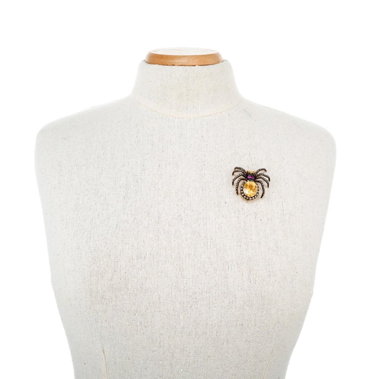 7.00 Carat Citrine Ruby Diamond Silver Spider Brooch Pendant For Sale ...