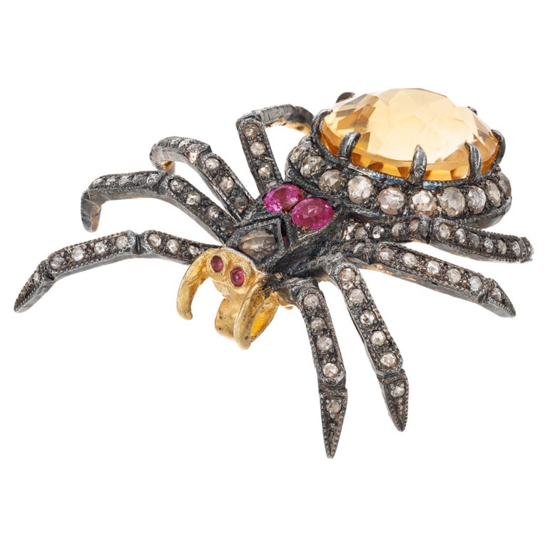7.00 Carat Citrine Ruby Diamond Silver Spider Brooch Pendant For Sale ...
