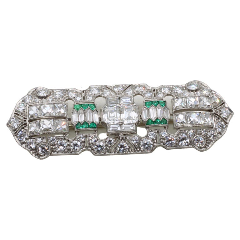 7.00 Carat Old Miner, French Cut and Square Emerald Art Deco Platinum ...