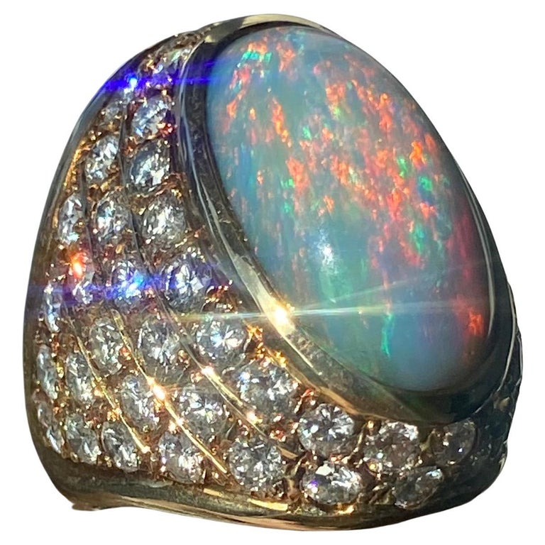 7.00ct Black Opal and 3.40ct Diamond Statement Ring For Sale at 1stDibs