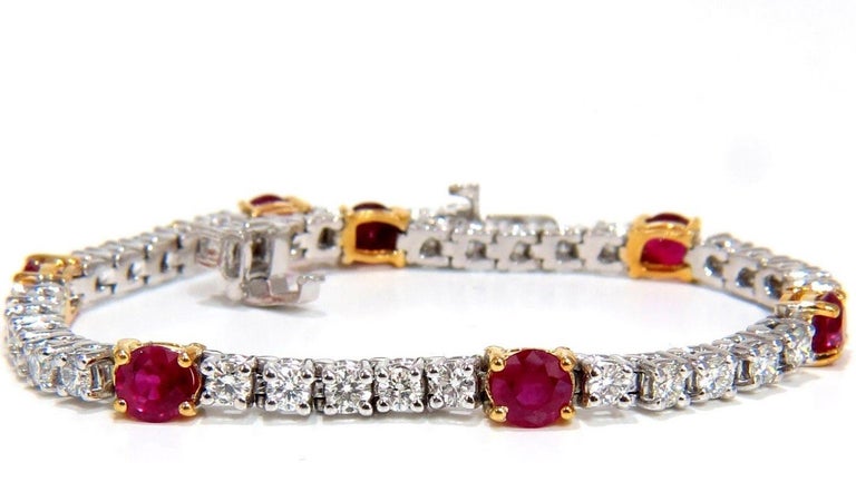 7.00CT Natural Vivid Red Ruby and Diamonds Tennis Bracelet 14KT Two ...