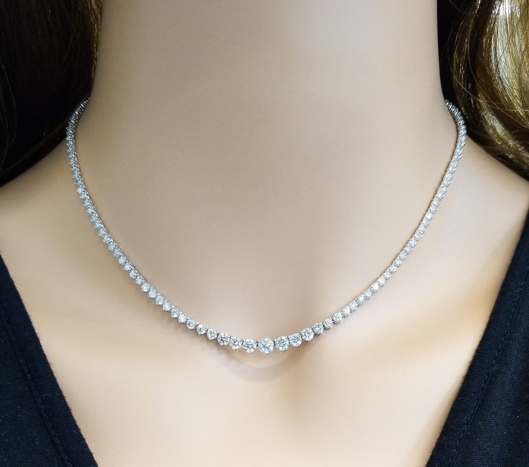 7.01 Carat Total Diamond Graduated Riviera Necklace in 18 Karat White ...