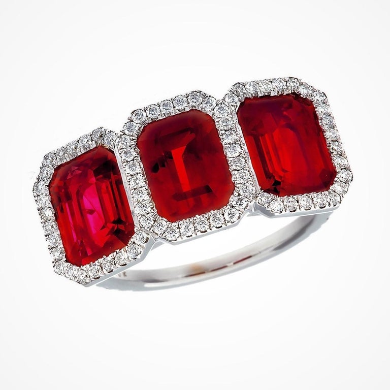 7.05 Carat 3-Stone Burma Ruby and Diamond Ring For Sale at 1stDibs