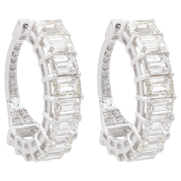 7,05 Karat Runder and Smaragdschliff Diamant-Creolen-Ohrringe 18 Karat Weißgold Schmuck im ...