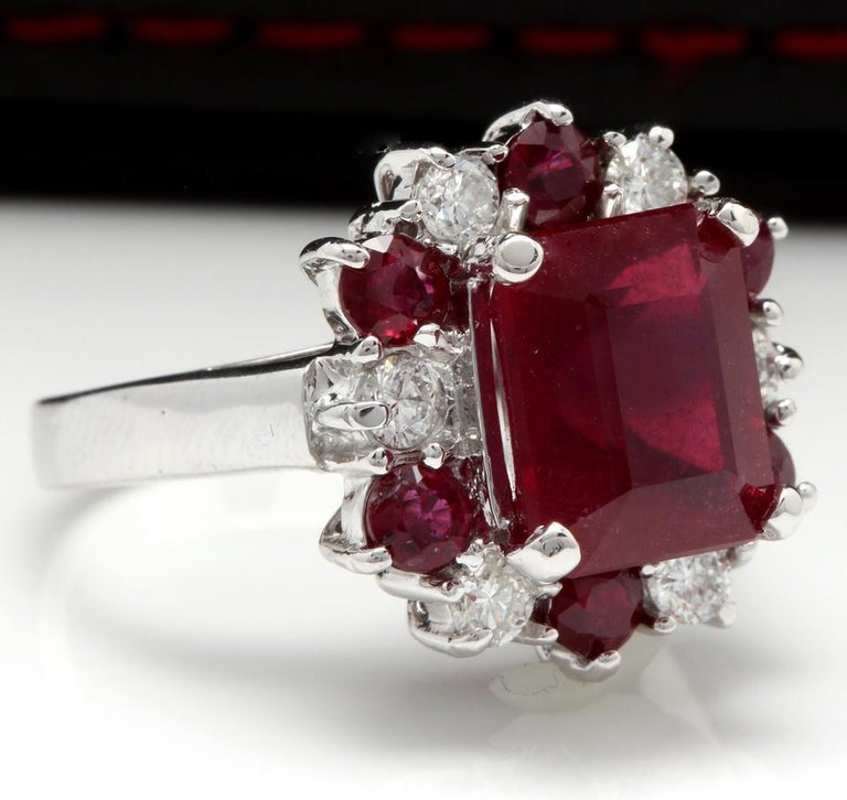 7.05 Carat Impressive Natural Red Ruby and Diamond 14 Karat White Gold ...