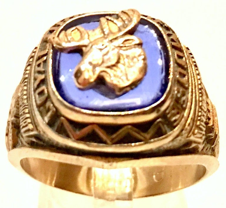70'S 10K Gold and Blue Stone Fraternal Moose Legion Ring-Size 11.75 For ...