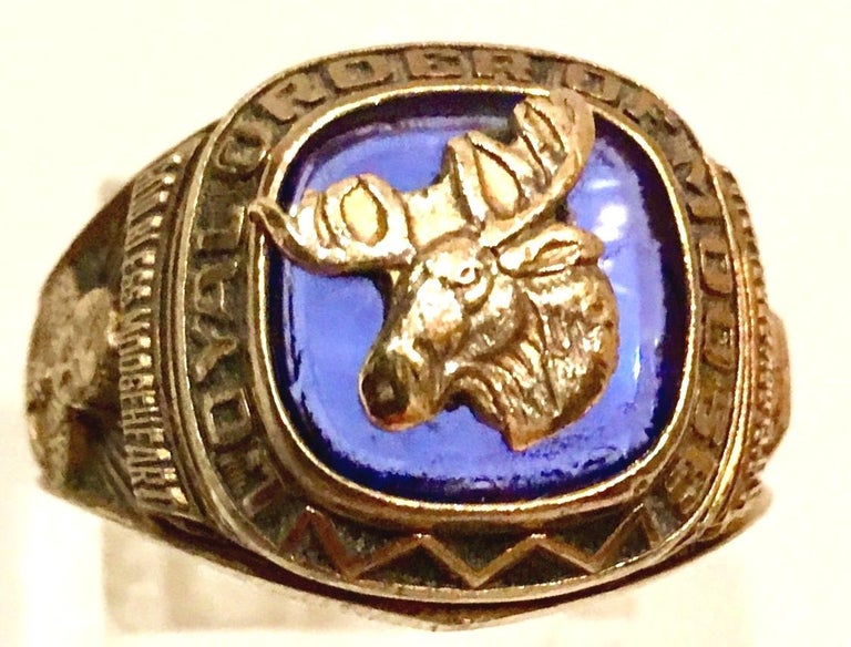 70'S 10K Gold and Blue Stone Fraternal Moose Legion Ring-Size 11.75 For ...