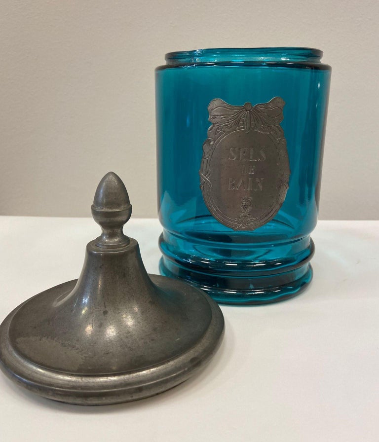 70s Blue French Crystal vanity set of 6 pieces, L'Étain a la Rose ...