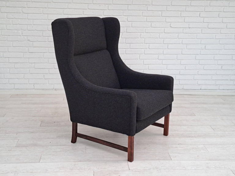 70er Jahre, dänisches Design, komplett restaurierter Ohrensessel mit ...