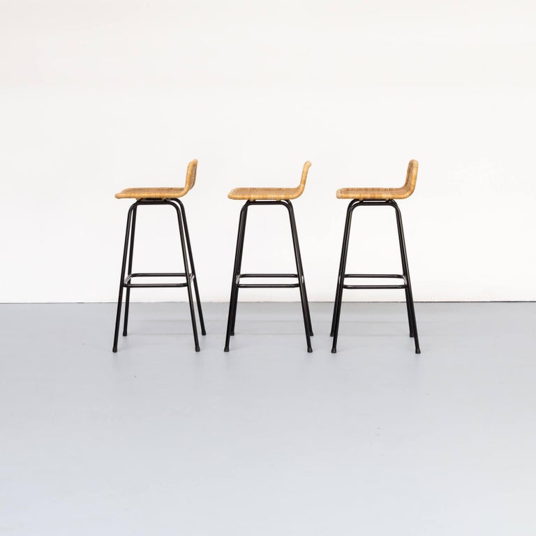 1970s Dirk van Sliedregt Stool Wicker Seat for Rohé, Set of 3 For Sale ...