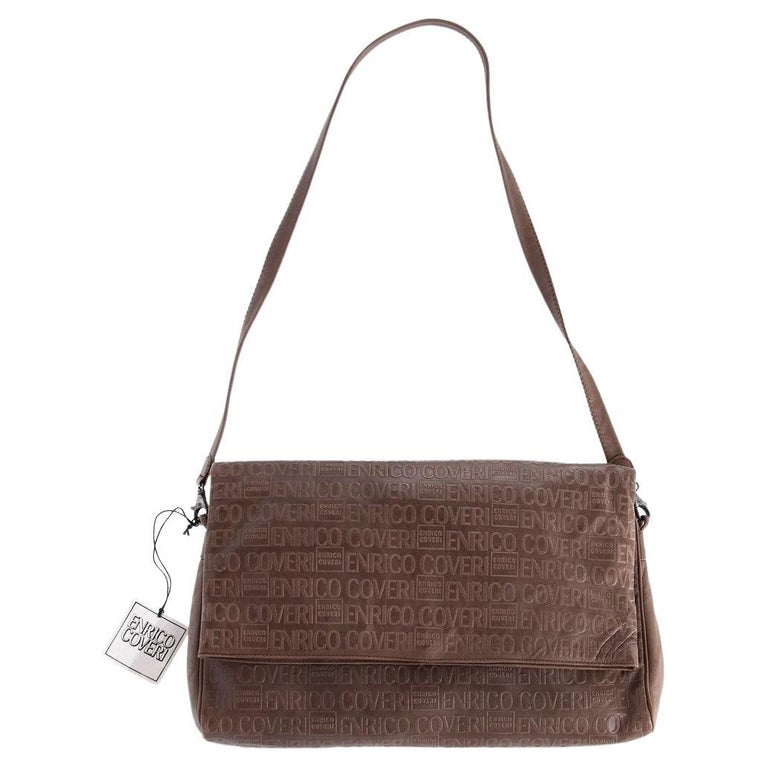 70s Enrico Coveri Vintage brown leather logoed shoulder bag For Sale at ...