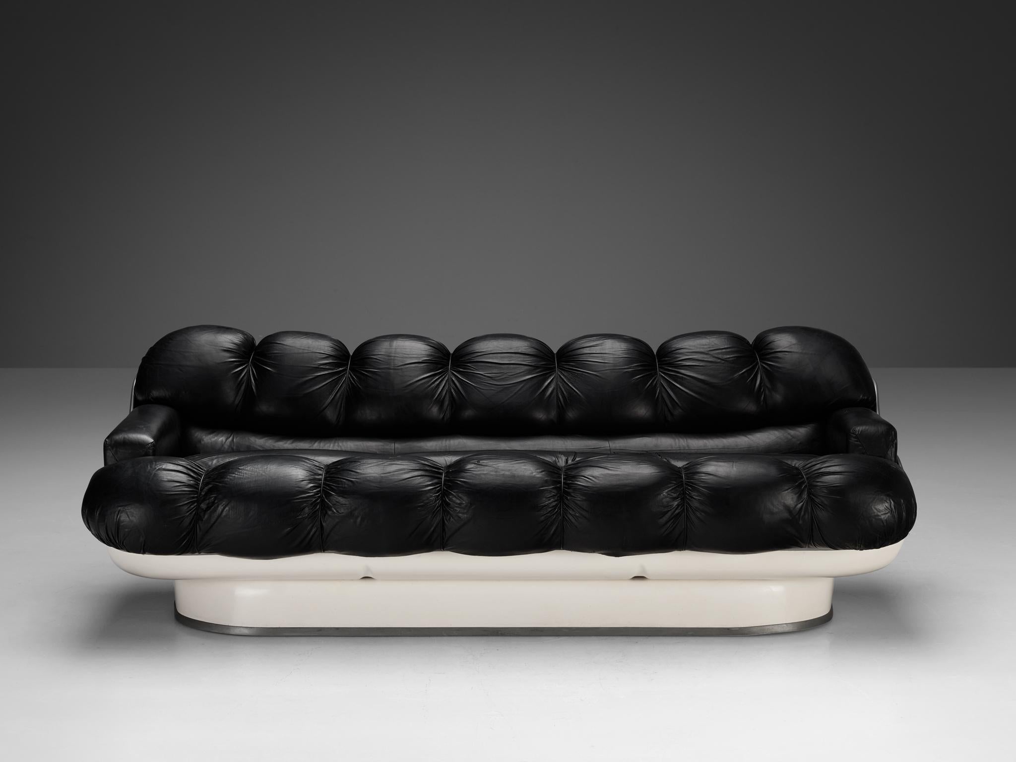 70s Italian Sofa in Fiberglass and Black Leather For Sale at 1stDibs