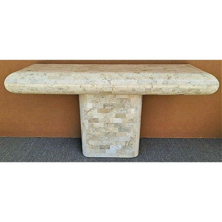 70's Karl Springer Style Tessellated Fossil Stone Console Sofa Table at ...