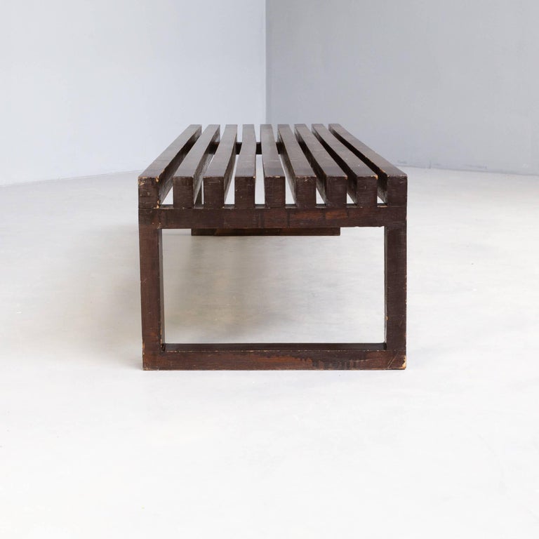 70s Long Wooden Slatted Bench For Sale at 1stDibs