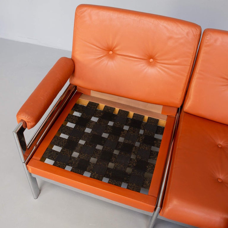 70s Modular Waiting Room Sofa with Full Leather Three Seats and One ...