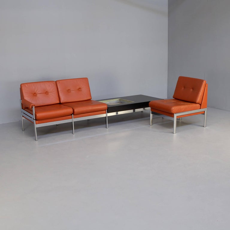 70s Modular Waiting Room Sofa with Full Leather Three Seats and One ...
