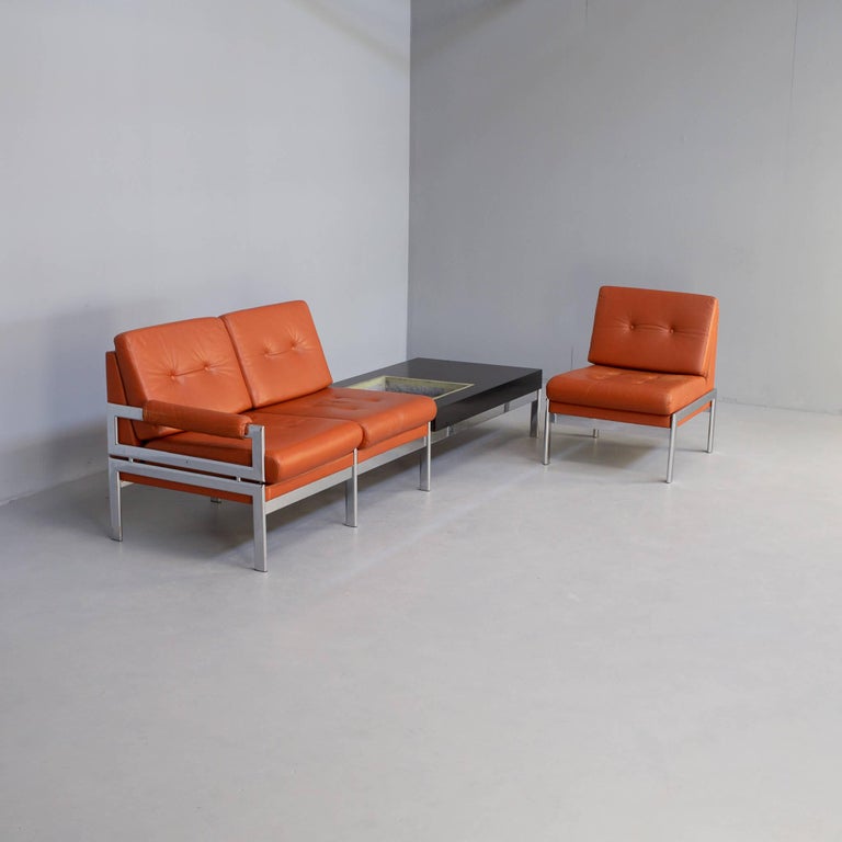 70s Modular Waiting Room Sofa with Full Leather Three Seats and One ...