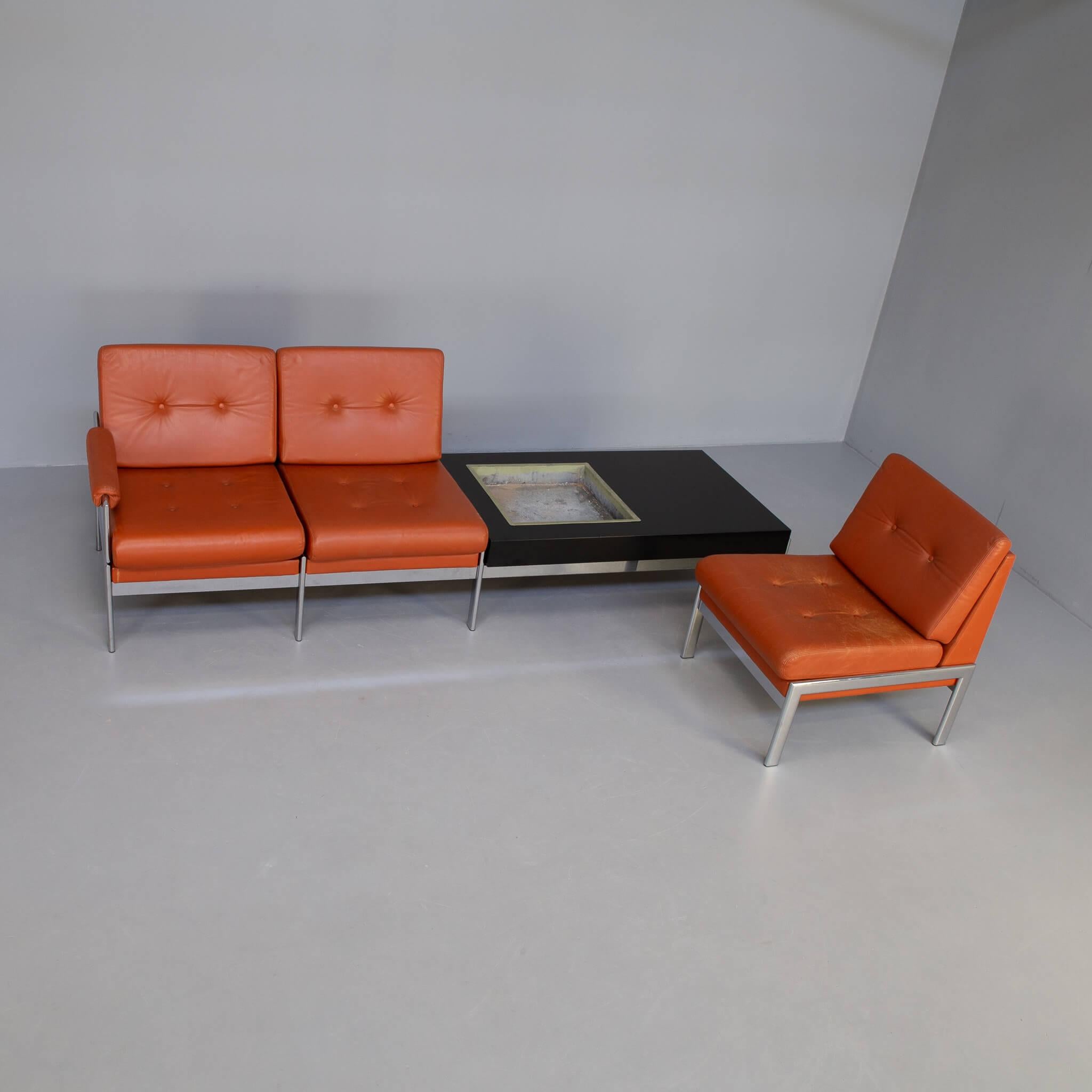70s Modular Waiting Room Sofa with Full Leather Three Seats and One ...