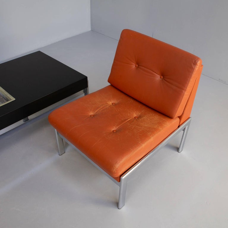 70s Modular Waiting Room Sofa with Full Leather Three Seats and One ...