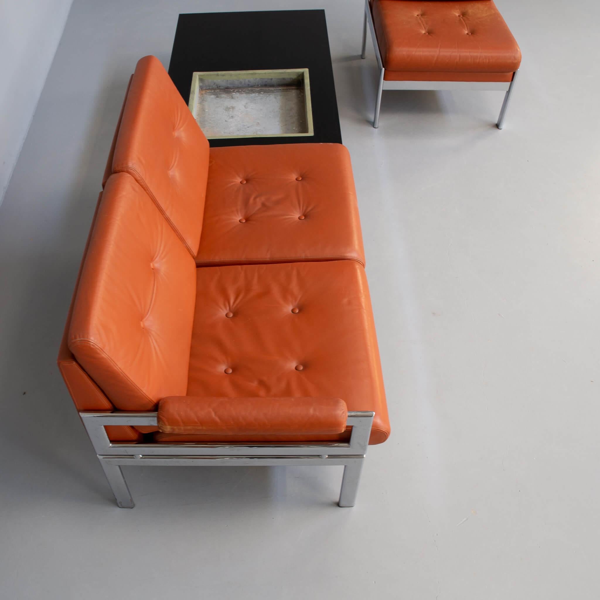 70s Modular Waiting Room Sofa with Full Leather Three Seats and One ...