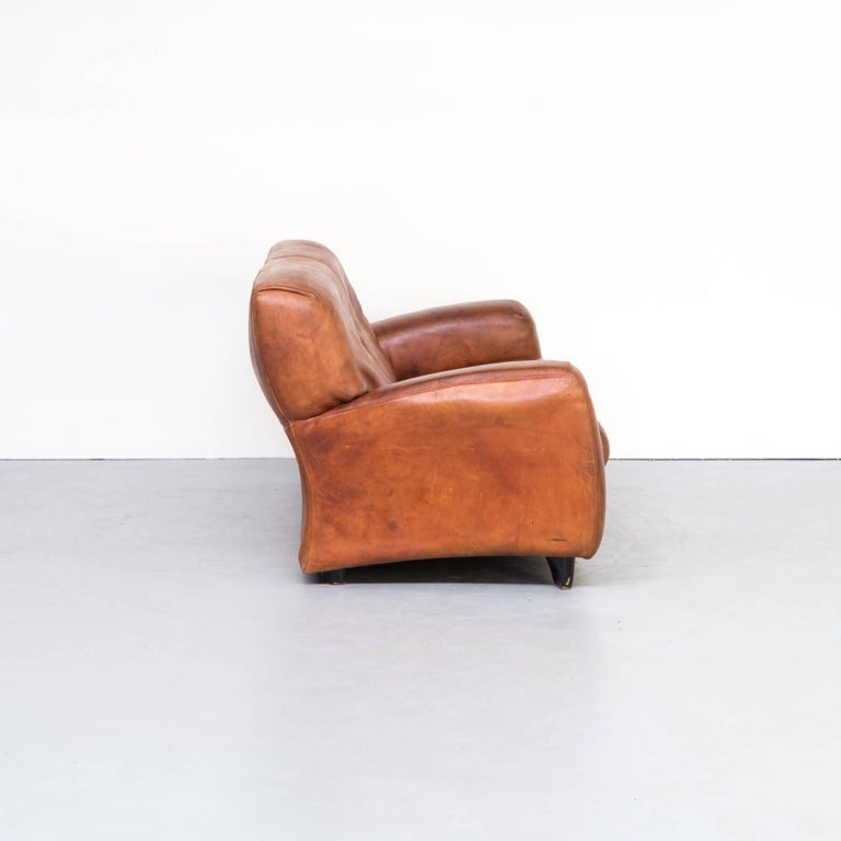 1970s Molinari Handmade Thick Cognac Leather Fat Boy Sofa For Sale at ...