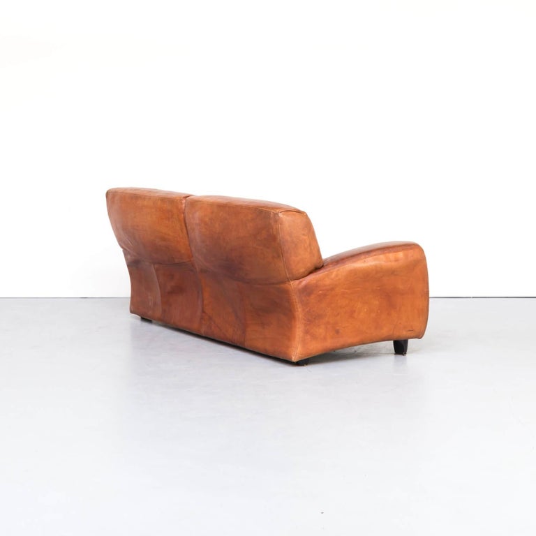 1970s Molinari Handmade Thick Cognac Leather Fat Boy Sofa For Sale at ...