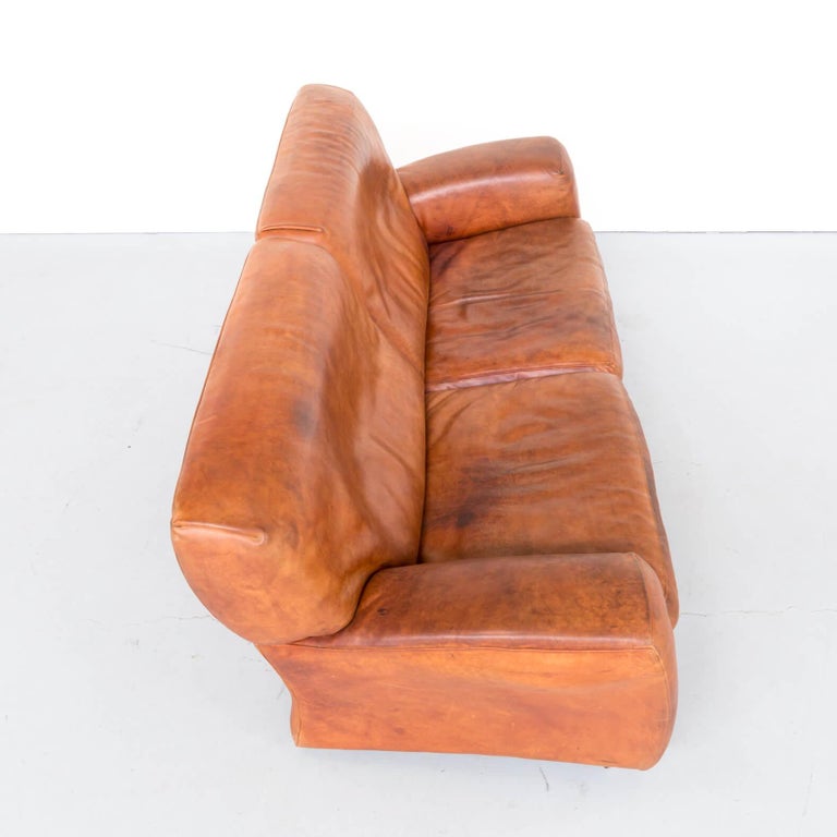 1970s Molinari Handmade Thick Cognac Leather Fat Boy Sofa For Sale at ...