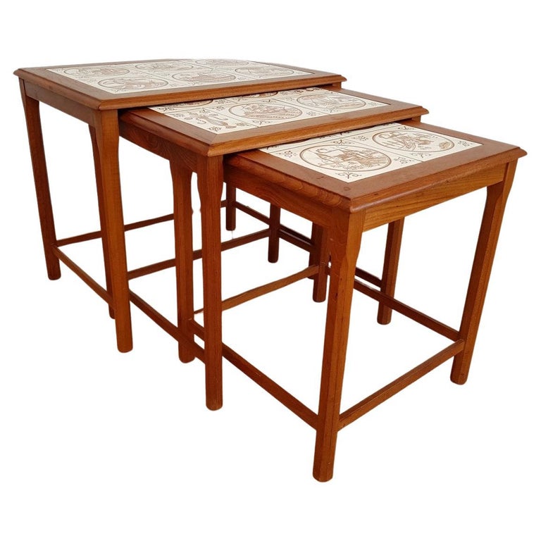 70s, Nesting Table, Danish Design, Hand-Painted Ceramic Tiles, Teak ...