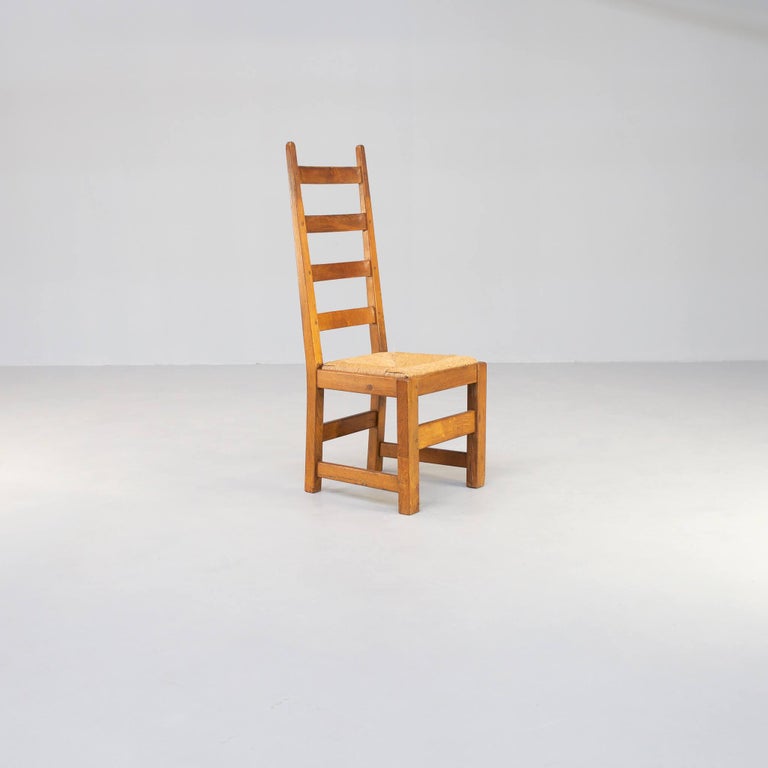 70s Oak and Wicker Brutalist High Back Dining Chair Set/8 For Sale at ...