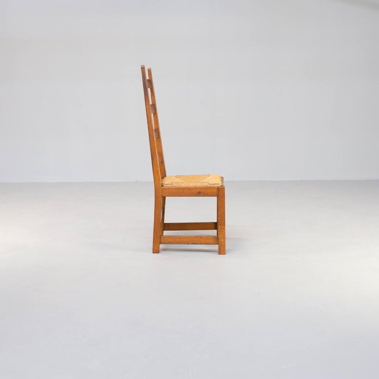 70s Oak and Wicker Brutalist High Back Dining Chair Set/8 For Sale at ...