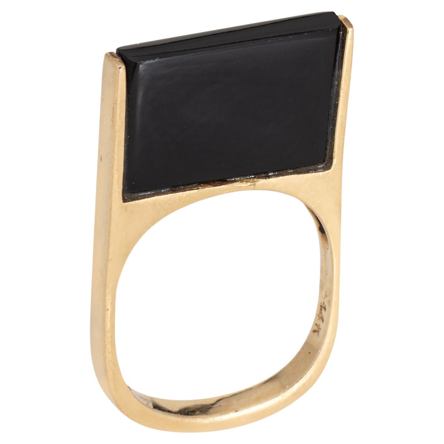 70s Onyx Square Stacking Ring Vintage 14k Yellow Gold Sz 5 Stacking ...